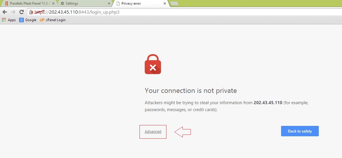 ใช้ Google chrome เข้า control panel แล้ว Error : Your connection is ...